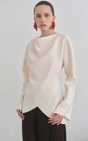 Source Unknown Solina Crepe Cowl-neck Top - White
