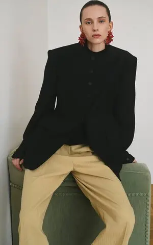 Source Unknown Cassandre Herringbone Cotton Trousers
