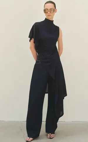 Source Unknown Livia Asymmetric Draped Top - Navy