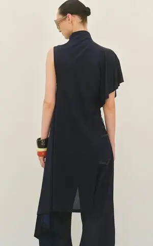 Source Unknown Livia Asymmetric Draped Top - Navy