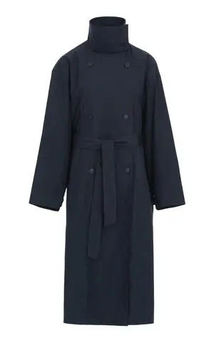Source Unknown Helga Double Layer Cotton-blend Trench Coat - Navy