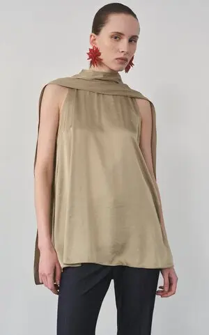 Source Unknown Onnea Scarf-detail Satin Top - Brown