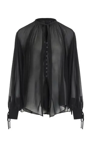 Source Unknown Veylin Chiffon Tie Cuff Blouse - Black