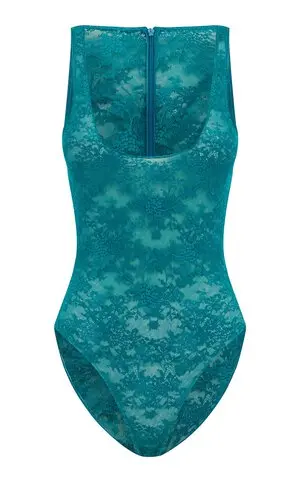 Alex Perry Singlet Sheer Stretch Lace Bodysuit - Blue