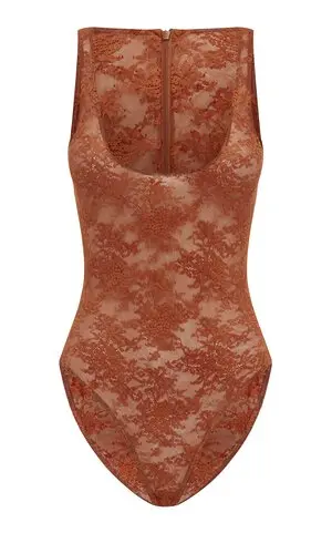 Alex Perry Singlet Sheer Stretch Lace Bodysuit - Orange