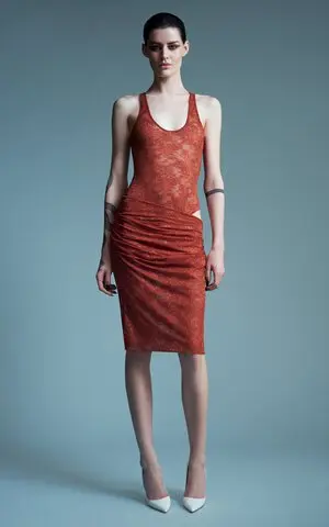 Alex Perry Singlet Sheer Stretch Lace Bodysuit - Orange
