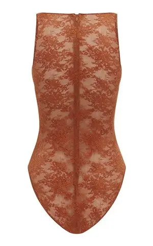 Alex Perry Singlet Sheer Stretch Lace Bodysuit - Orange
