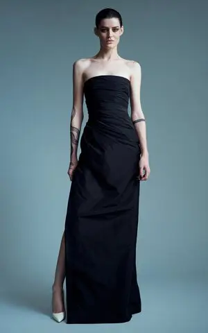 Alex Perry Strapless Tucked Split Taffeta Gown