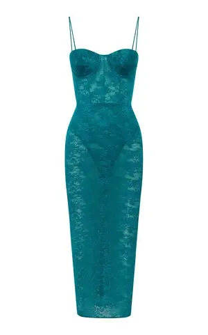 Alex Perry Cupped Sheer Stretch Lace Maxi Dress - Blue
