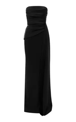 Alex Perry Strapless Sash Column Satin Crepe Gown - Black