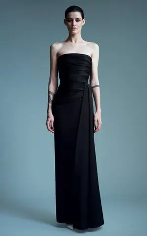 Alex Perry Strapless Sash Column Satin Crepe Gown