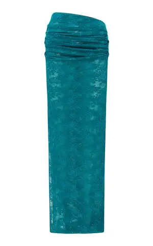 Alex Perry Tucked Sheer Stretch Lace Maxi Column Skirt