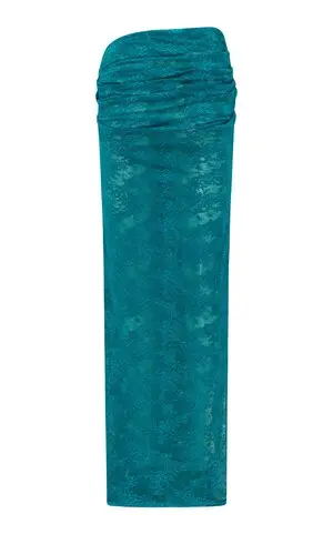 Alex Perry Tucked Sheer Stretch Lace Maxi Column Skirt