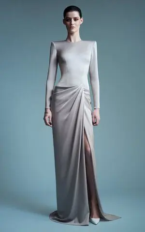 Alex Perry Long Sleeve Draped Gown