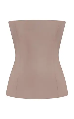 Alex Perry Strapless Longline Leather Corset Top - Taupe