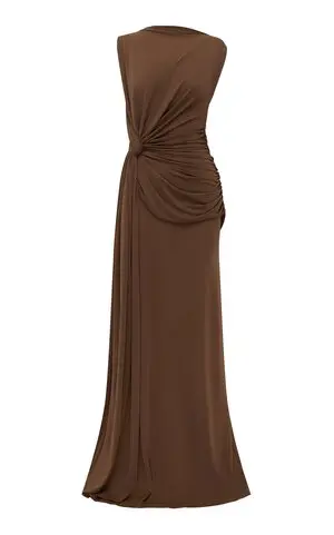 Alex Perry Sleeveless Twist Crepe Jersey Gown - Brown