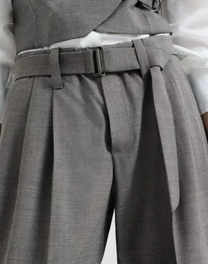 Brunello Cucinelli Tropical Wool Baggy Sartorial Trousers - Gray