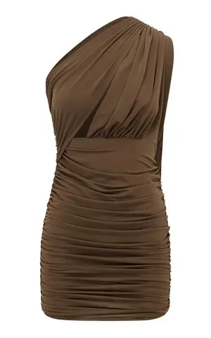 Alex Perry One Shoulder Crepe Jersey Mini Dress - Brown