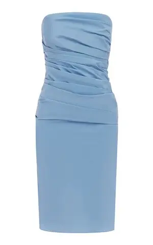 Alex Perry Strapless Tucked Taffeta Mini Dress - Light Blue