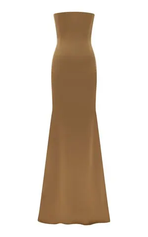 Alex Perry Strapless Longline Satin Crepe Gown - Brown