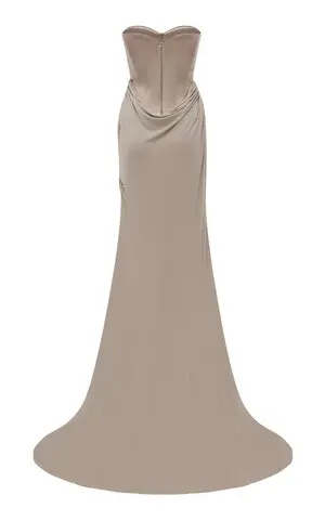 Alex Perry Strapless Cupped Draped Duchess Satin Jersey Gown