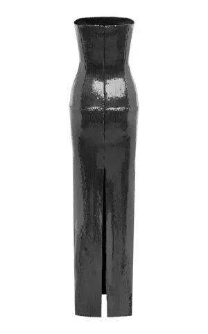 Alex Perry Strapless Column Sequined Mesh Maxi Dress