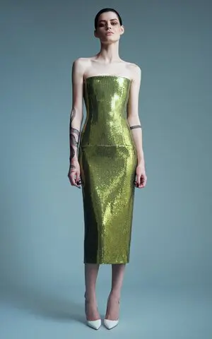 Alex Perry Strapless Sequined Mesh Midi Dress
