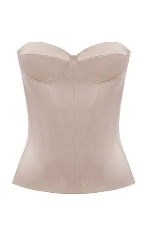 Alex Perry Strapless Cupped Duchess Satin Corset Top - Light Pink