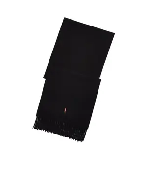Polo Ralph Lauren Pony Embroidered Fringed-edge Scarf - Black