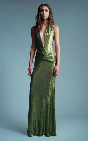 Alex Perry Halter Sequined Mesh Gown