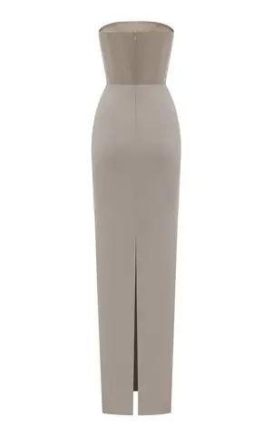 Alex Perry Contrast Strapless Column Maxi Dress In Duchess Satin And Crepe