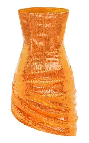 Alex Perry Strapless Draped Sequined Mesh Mini Dress