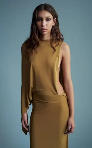 Alex Perry One Shoulder Cape Dry Jersey Gown