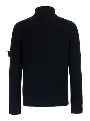 Stone Island Wool High-neck Sweater With Logo Patch - Black