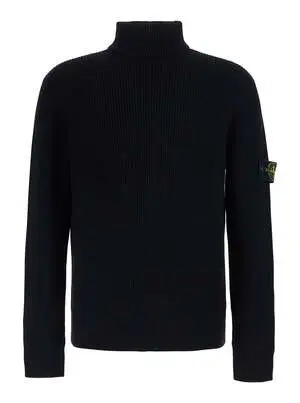 Stone Island Wool High-neck Sweater With Logo Patch - Black