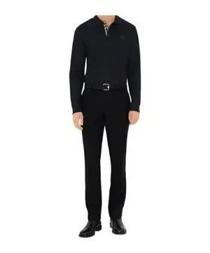 Burberry Ekd Motif Long Sleeved Polo Shirt - Coal Blue