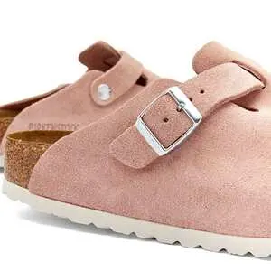 BIRKENSTOCK Boston Buckle Suede Mules - Nude