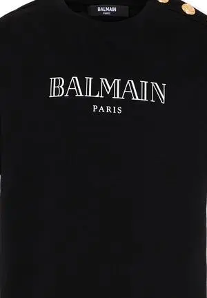 Balmain Logo Print T-shirt With Button Detail - Black