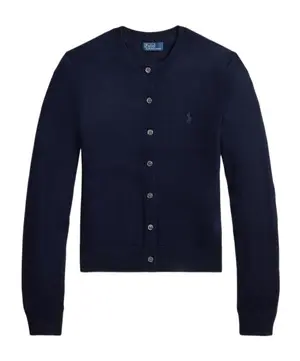 Polo Ralph Lauren Crewneck Embroidered-logo Wool Cardigan - Blue