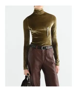 LEMAIRE Fitted Velvet Jersey Stand-collar Top - Brass