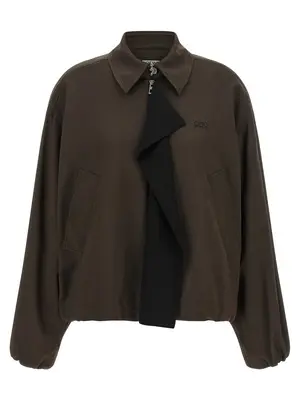 Loewe Logo Embroidered Zip-up Jacket - Brown