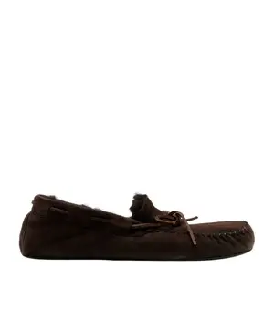 THE ROW Lucca Shearling-trimmed Suede Boat Shoes - Brown