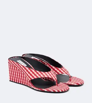 Alaïa Cube Checkered Wedge Sandals