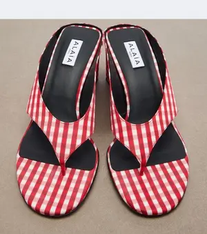 Alaïa Cube Checkered Wedge Sandals