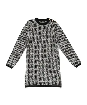 Balmain Monogram-knit Button-detail Dress - Gray