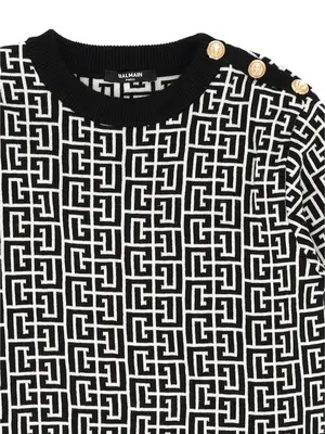 Balmain Monogram-knit Button-detail Dress