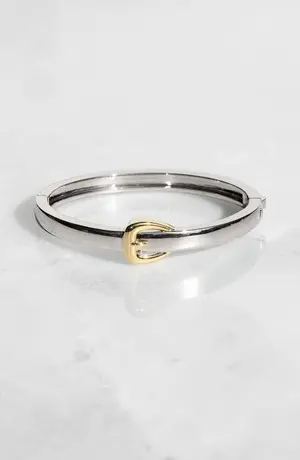 NATIVE GEM Sterling -plated Hipster Belt Bangle Bracelet With Yellow Gold-plated Buckle Detail