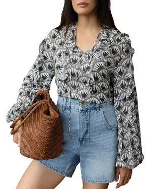 Mint Velvet Art Deco Ruffle Tie-neck Blouse