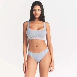 SKIMS Lace Scoop Bralette | Blue | | Lightweight Cotton