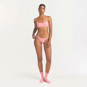 SKIMS Logo Picot String Bikini | Pink | 2xs | Lightweight Cotton Melon Tonal